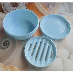 2 Pack Plastic Travel Soap Container Box Trays with Lid, Portable Mini Round Soap Bar Holder, Leak Proof Soap Dish Case for Bathroom Shower Home Outdoor Camping (White, Blue)