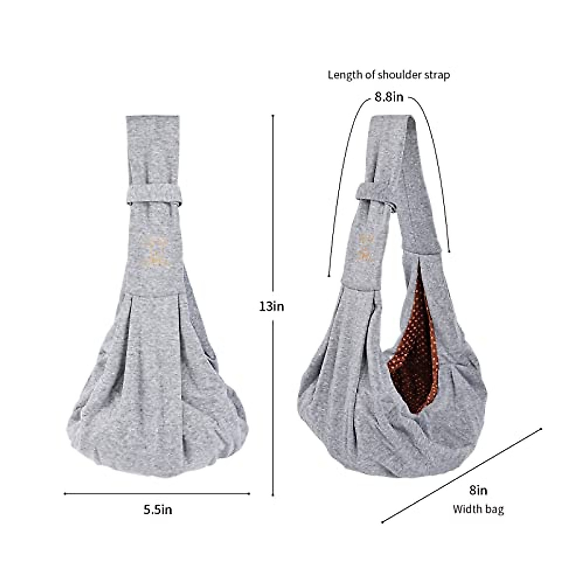 Dog Cat Sling Carrier, Subway Hands-Free Dog Cat Carrying Bag, Double-Sided Reversible Soft Fabric Puppy Sling, Outdoor Breathable Cotton Carrier for Small Dog Cat Pet