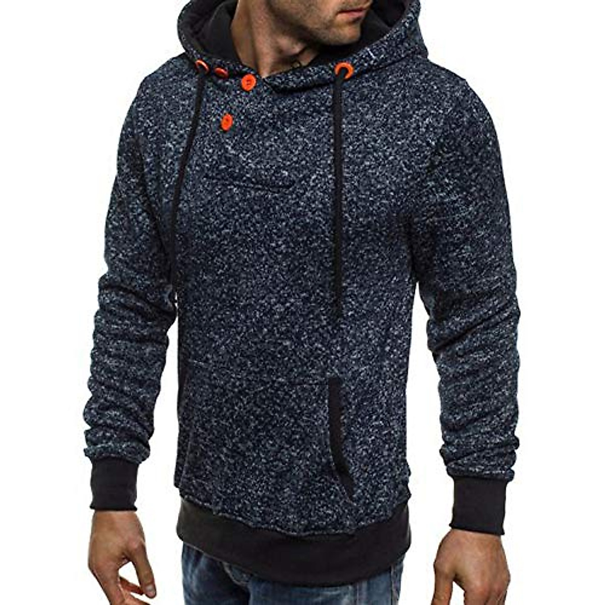 Men's Pullover Winter Workout Thenlian Mens Pure Color Pullover Long Sleeve Hooded Sweatshirt Tops Blouse(Blue, L)