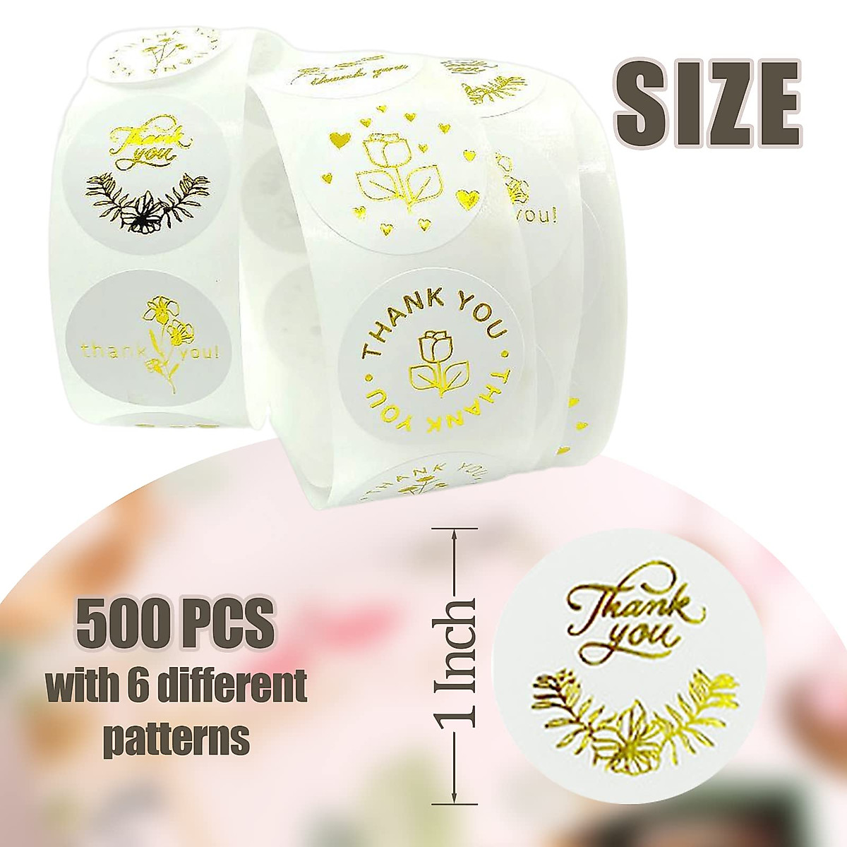 FUYIOCN Thankyou Stickers 500 Pcs 1 Inch Round Labels Envelope Supplies Packaging Bag Sticker (6 Style-Gold)