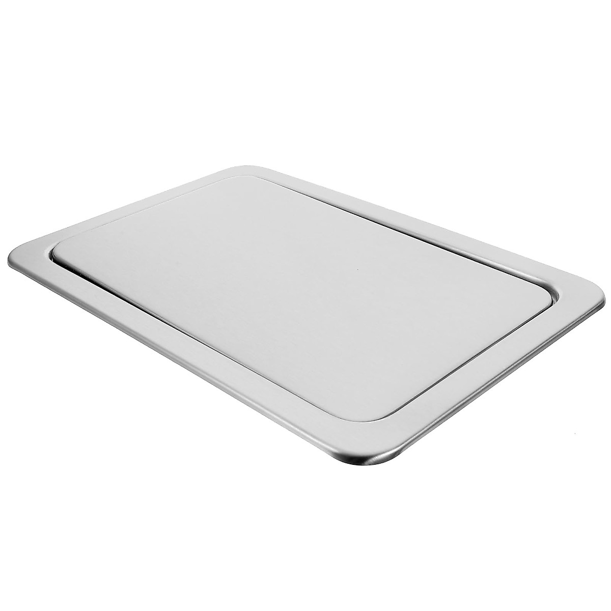 Amosfun Built-in Countertop Trash Bin Lid and Waste Chute Lid, Stainless Steel Balance Flap Cover, Silver Trash Grommet Swing Trash Can Lid Accessories 23X16.5X3.3CM