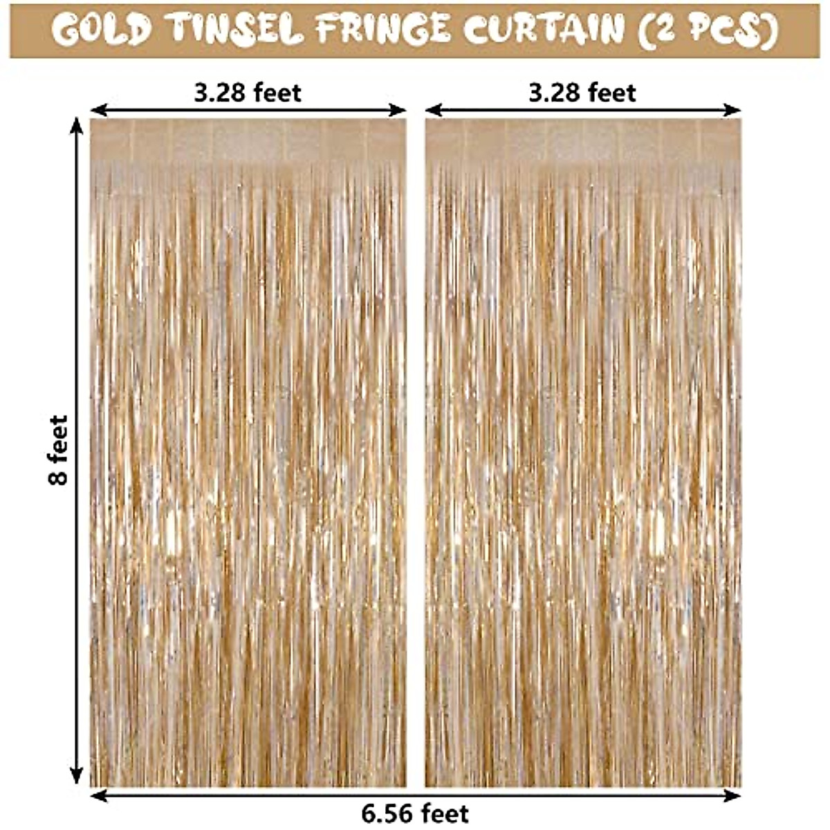Champagne Tinsel Foil Fringe Curtain Backdrop, 2 Pack Metallic Glitter Curtains Party Decorations Streamers, Xmas Champagne Backdrop for Birthday Wedding Bridal Shower Homecoming New Year