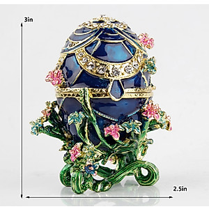 SEVENBEES Hand-Painted Flower Faberge Egg Trinket Box Hinged with Rich Enamel and Sparkling Rhinestones Jewelry Boxes Gift for Home Decor