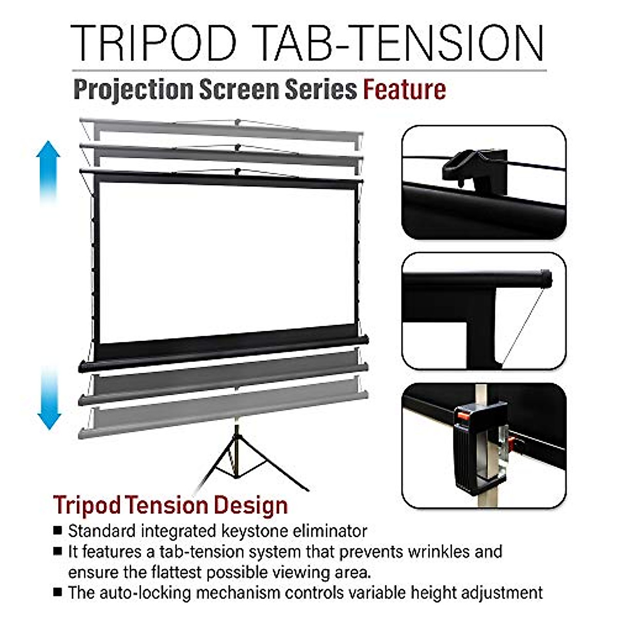 Akia Screens 92 inch Tab Tension Portable Projector Screen with Stand and Bag, 4:3 16:9 8K 4K HD, Black Retractable Projection Screen Pull Up for Outdoor Movie Home Theater Video Office, AK-PT92UH