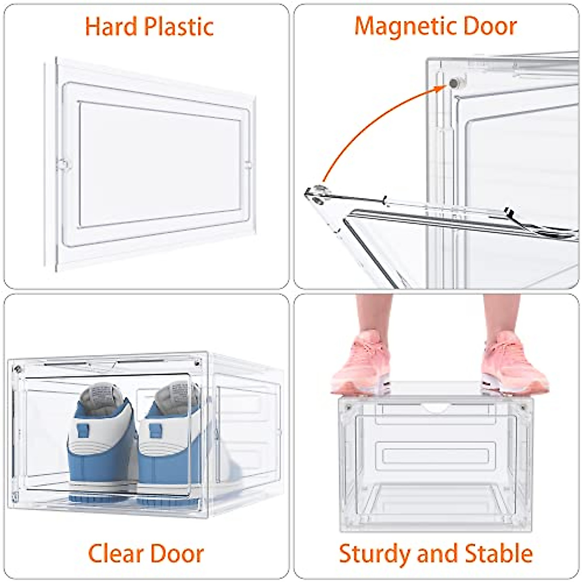 Shoe Storage, 6 Pack Shoe Organizer Clear Hard Plastic Shoe Box, Shoe Boxes Clear Plastic Stackable, Shoe Boxes with Lids for Size 13, Transparent