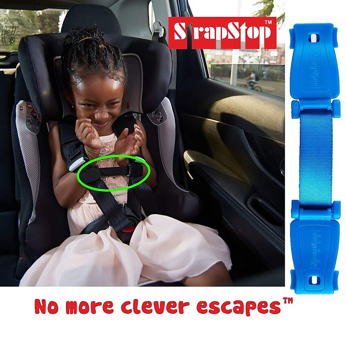 StrapStop - Multipurpose Safety Strap for Car Seats/Bike Seats/Strollers/Backpacks and More - Crash Tested (Blue)