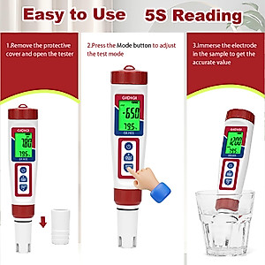 Hydrogen Tester, GIDIGI pH Meter, Digital pH TDS Meter for Water, Accurate ORP Meter, 4 in 1 pH H2 ORP Temp Test kit for Hydrogen Water Bottle, Hydrogen Water ppb/ppm Tester with ATC