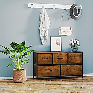 Maxtown 5 Drawer Dresser, Bedroom TV Stand with Storage Cabinet, Fabric Dresser with Steel Frame Wood Top, Kids Room, Hallway, Entrance, Living Room and Dorm Furniture Brown