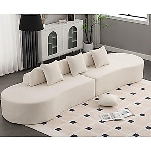 LuxyHoom 130.5'' Sectional Sofa Couch, Modern Cloud Sofa with 3 Pillows, Comfy 4 Seat Modular Sofa, Minimalist Curved Terrycloth Sofa for Living Room, Apartment, Hotel, No Assembly Required, Beige