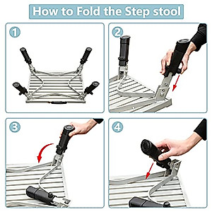 Homeon Wheels 19" x 14.5" Large RV Step Stool, 1,500lbs Adjustable Height Aluminum Folding Platform Step Sheath Non-Slip Rubber Feet, Reflective Stripe, Handle, RV T Level RV Steps