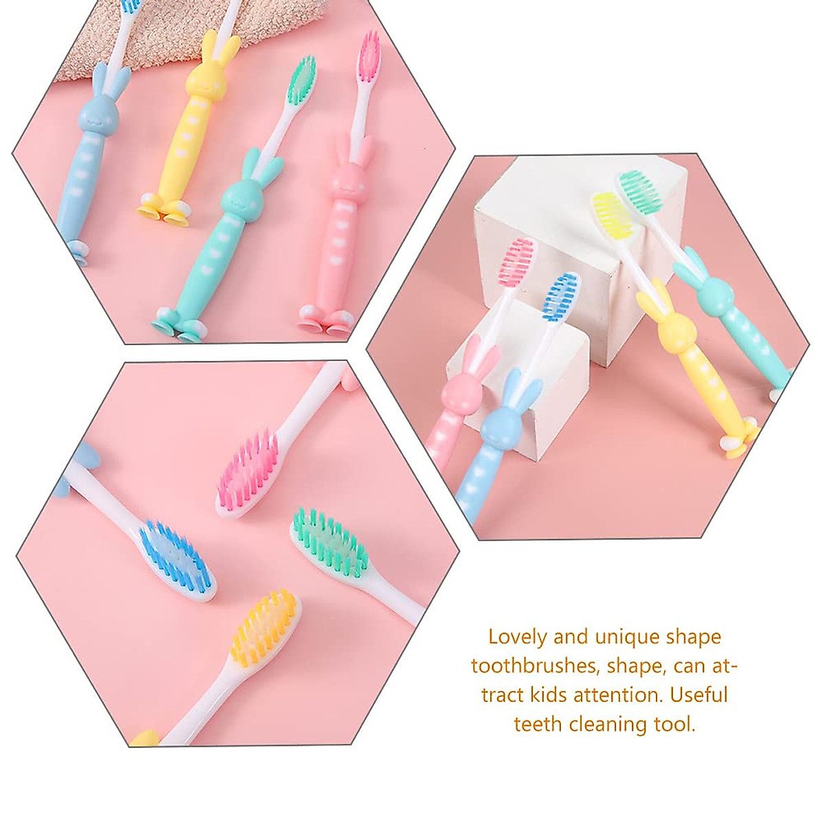 Healifty Kids Toothbrush Cartoon Bamboo Charcoal Soft Hair Silicone Cute Cleaning Teeth Brush Set Handle Children Teeth Cleaning Brushes for Boys and Girls 4pcs (4 Colors)
