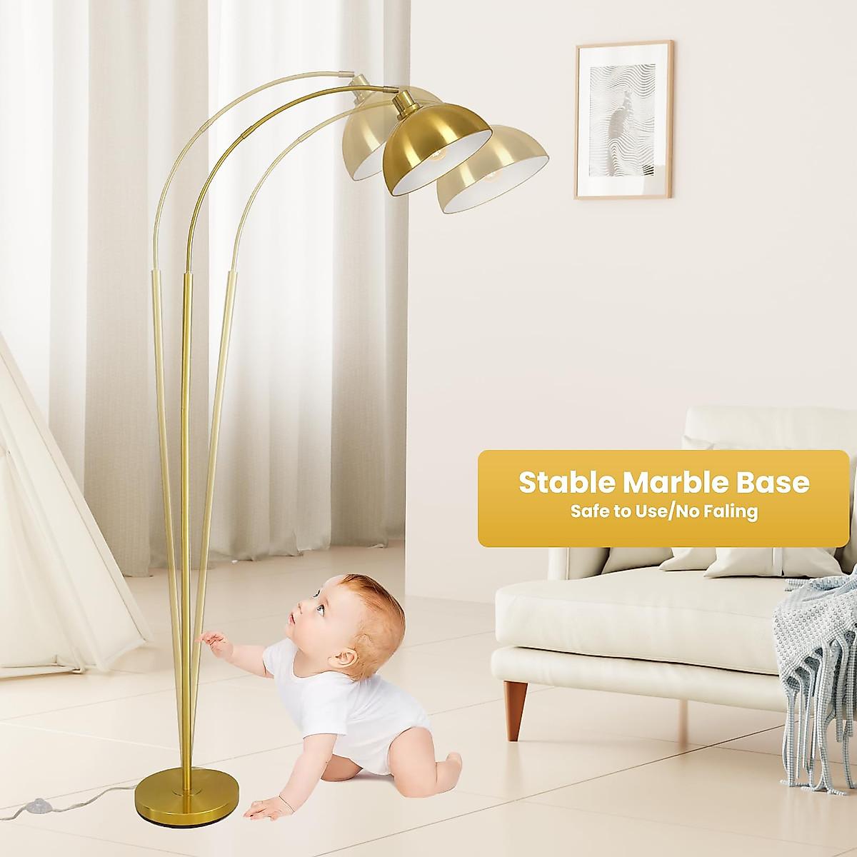gernehop Arc Floor Lamps for Living Room,Modern Tall Standing Lamp Gold Floor Lamp with Adjustable Hanging Dome Shade,Over Couch Mid Century Arched Reading Lamp for Bedroom,Office