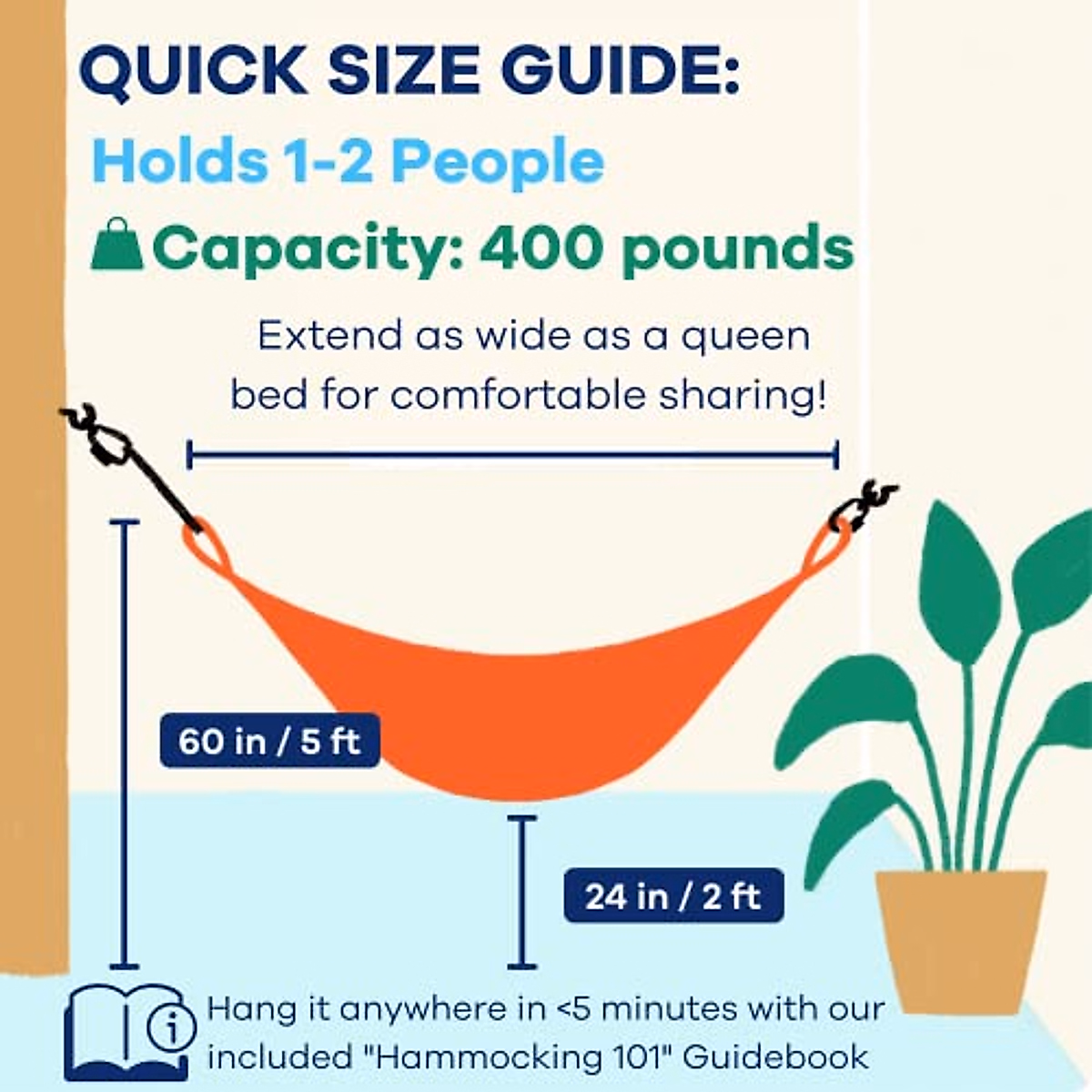 Handwoven Hammock by Yellow Leaf Hammocks - Double Size, Fits 1-2 PPL, 400lb max - Weathersafe, Super Strong, Easy to Hang, Ultra Soft, Artisan Made - Color: Desert Multicolor