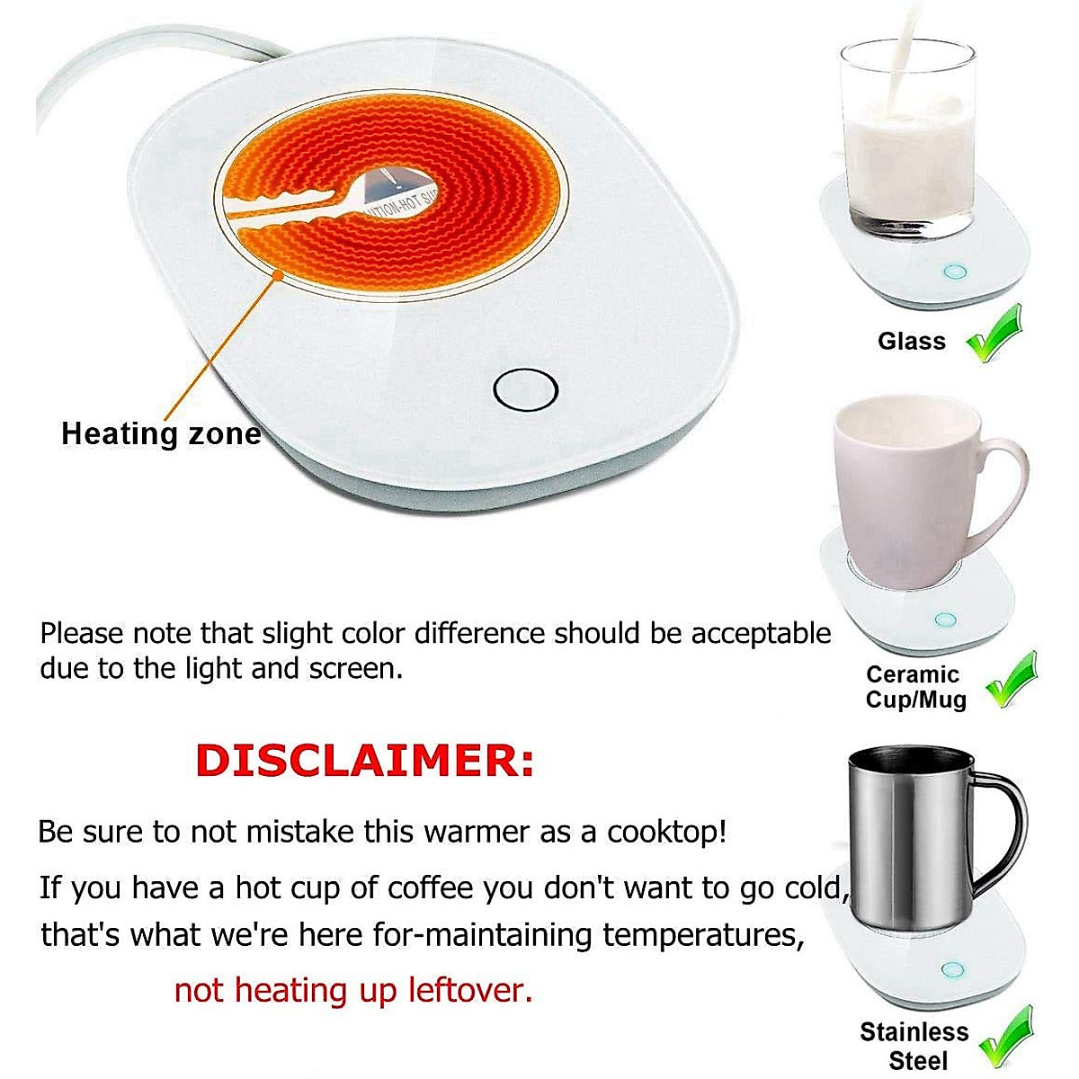 ZYION Coffee Mug Warmer with Auto Shut Off Beverage/Drink/Tea Warmer Electric Thermostatic Smart Cup Warmer Pad for Office and Home Cocoa Tea Water Milk Soup