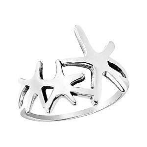 AeraVida Tropical Beach Inspired Triple Starfish .925 Sterling Silver Ring (7)