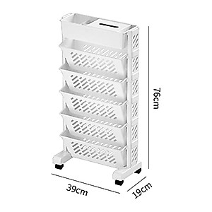 Mumusuki Storage Trolley, Slide Out Rolling Utility Cart Storage Shelf Rack on Wheels Movable Bookshelf Shelving Organizer for Office Kitchen Bedroom Bathroom Laundry Room (6 Layer)