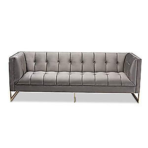 Pemberly Row 17.3" Modern Velvet Fabric Upholstered Sofa in Gray/Gold
