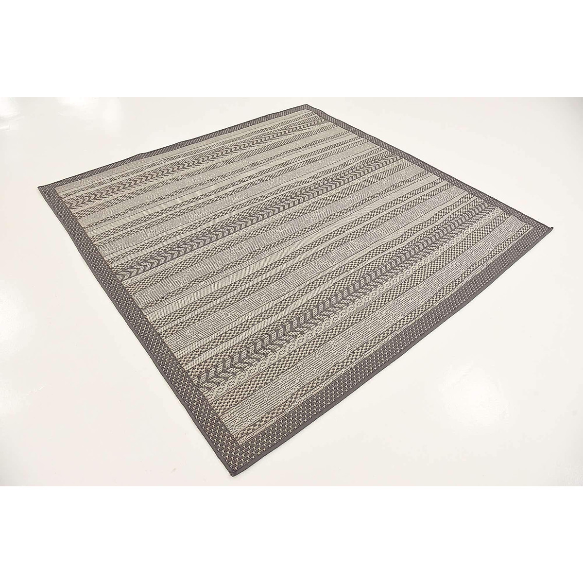 Unique Loom Outdoor Border Collection Area Rug - Lines (6' 1" Square, Gray/ Silver)