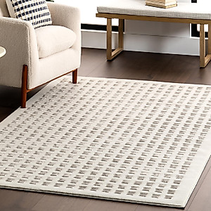 nuLOOM 7' x 9' SuperiorWash Indoor Area Rug, 100% Recycled PET, Machine Washable, Oeko-TEX Certified, Medium Pile, Pet-Friendly, Daleyza Checkered Cream
