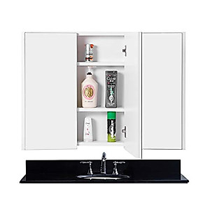 Basicwise QI003456 3 Shelves White Wall Mounted Bathroom/Powder Room Mirrored Door Vanity Cabinet Medicine Chest