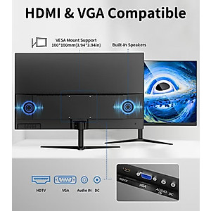 GreBear 27-inch Computer Monitor IPS Panel PC Monitors FHD 1080p 75Hz LED Display Home Office Desktop Screen, HDMI, VGA, Flicker-Free, Flicker Free, Blue Light Filter, 100x100 mm VESA Mountable