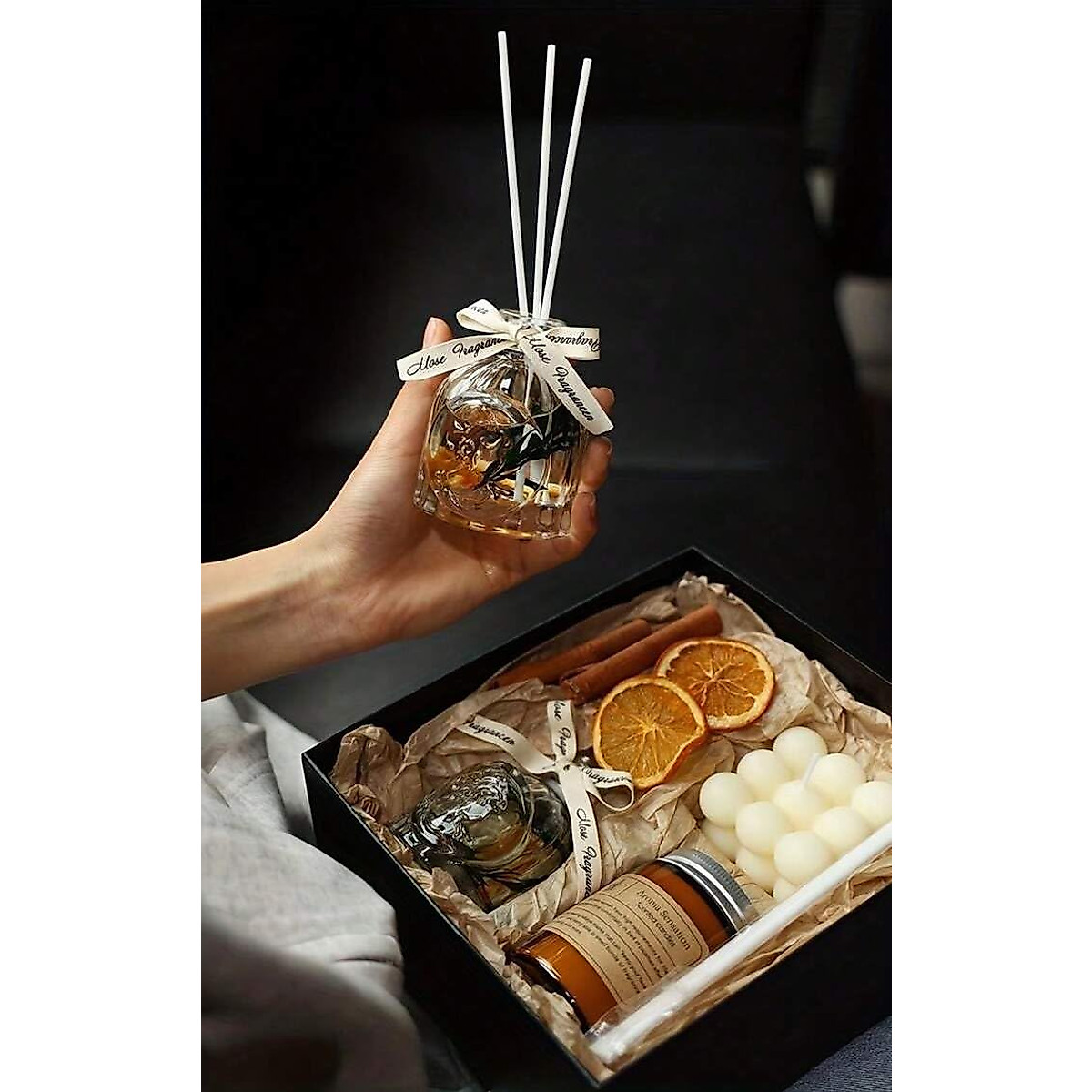 Candles Gift Set. Scented Candle and Aroma Reed Diffuser. Aromatherapy. Candles Set for Thanksgiving, Halloween, Christmas, Valentines, Housewarming, Birthday, Gift for Women, English Pear and Freesia