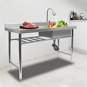 Kitchen Commercial Sink with 1 Compartment Utility Sink 201 Stainless Steel Freestanding Kitchen Sink,Faucet (Restaurant, Kitchen, Laundry, Garage) Silver,47.24 * 23.62 * 31.5inch,Simple Kitchen Sink