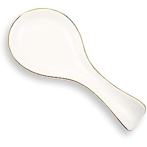 Ceramic Spoon Rest Spoon Holder Stovetop Spoon Holder for Kitchen Stove Coffee Bar Accessories (Basic Style, White, Gold)