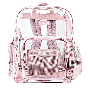 SMARTY Large Heavy Duty Clear Backpack V6 Durable Transparent See Through Bag (Ash Pink)