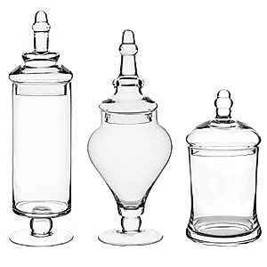 MyGift Clear Glass Apothecary Jars with Lid, Decorative Footed Vase, Candy Buffet Containers Set of 3