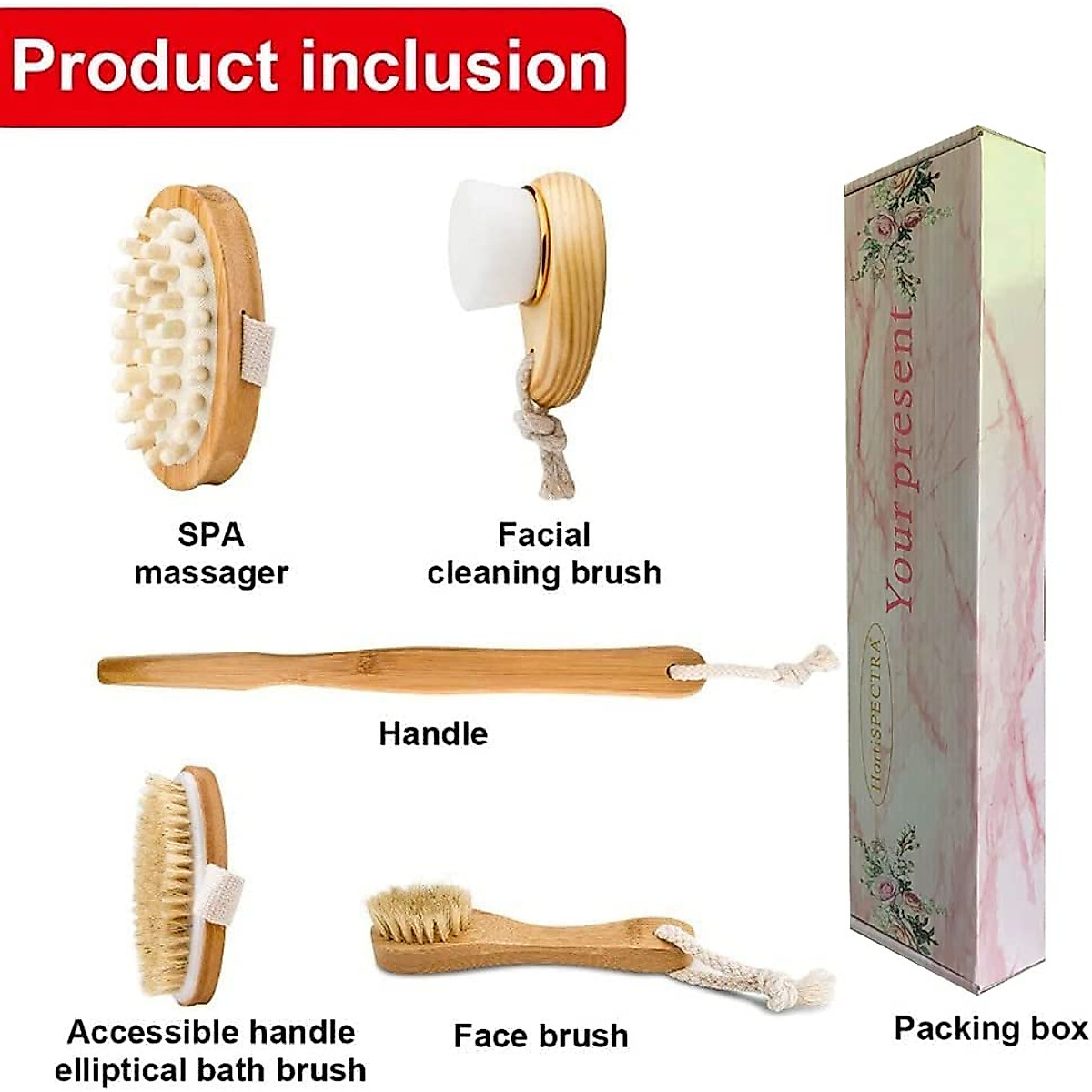 Premium Dry Brushing Body Brush Set,Exfoliating body scrubber with long handle, Natural Boar Bristle Body Brush,Face Cleansing Brush,body brush set for lymphatic drainage,Great Gift for A Glowing Skin