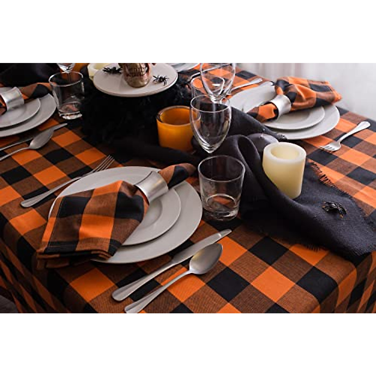 DII Buffalo Check Collection, Classic Farmhouse Tabletop Set, Napkin Set, 20x20, Orange & Black, 6 Piece