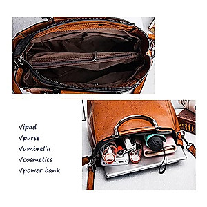 SMALLBLUER Women Oil Wax Leather Tote Hobo Shoulder Crossbody Large Capacity Simple Satchels Purse Clutches Handbags-Brown