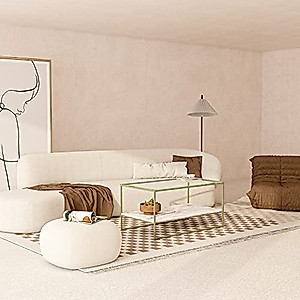 Tilly Lin 35" Elegant 2 Tier Glass Top Coffee Table with White Faux Marble and Gold Metal Legs, Rectangular Cocktail Table with Storage for Living Room