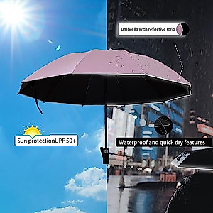 ALFROTEY Automatic Open Large Compact Reverse Umbrella for Rain and UV Protection Inverted Folding Umbrellas with Reflective Safe Stripe Portable for Men and Women (Pink, L)