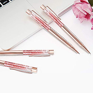 ZZTX 3 Pcs Rose Gold Ballpoint Pens Metal Pen Bling Dynamic Liquid Sand Pen with Refills Black Ink Office Supplies Gift Pens for Christmas Wedding Birthday, with 3 Pcs Velvet Gift Pouches