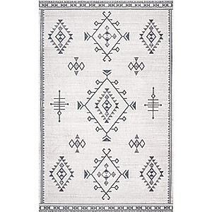 nuLOOM Evalyn Machine Washable Southwestern Motif Area Rug, 6' x 9', Cream