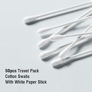 Hontry Stroe 50pcs Travel Pack Cotton Swabs with White Paper Stick, 8 Packs, Biodegradable, All Natural