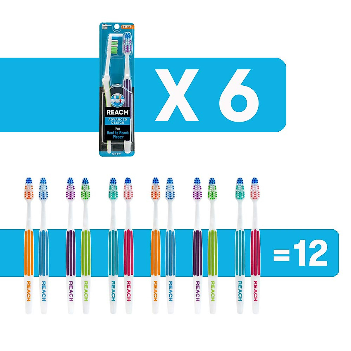 REACH Advanced Design Toothbrushes, Soft, 2-Count (Pack of 6)