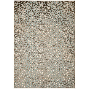SAFAVIEH Paradise Collection Area Rug - 5'3" x 7'6", Stone & Aqua, Animal Print Viscose Design, Ideal for High Traffic Areas in Living Room, Bedroom (PAR84-3470)