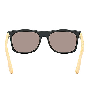 Piranha Klaus Black Frame Sunglasses with Bamboo Temples and Mirrored Blue Lens