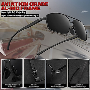 Polarized Sunglasses for Men, Ultra Lightweight Al-Mg Sunglasses with Spring Hinges, 100% UV400 Protection Mens Shades