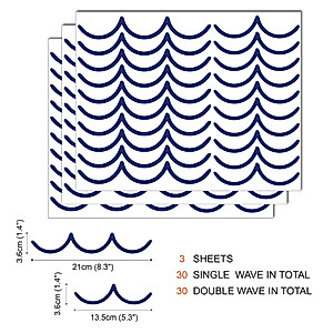 A Room with Dark Blue Wave Vinyl Wall Decals, Peel and Stick Ocean Beach Stickers for Nursery, Kids Bedroom Livingroom Home Wall Decor