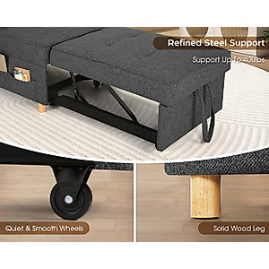 SEJOV Sleeper Sofa Chair Bed,4-in-1 Convertible Sofa Bed Chair with 6 Adjustable Backrest and Pillow, 3-Seat Pull Out Sleeper Bed Linen Fabric Modern for Bedroom Small Space Living Room Office, Black