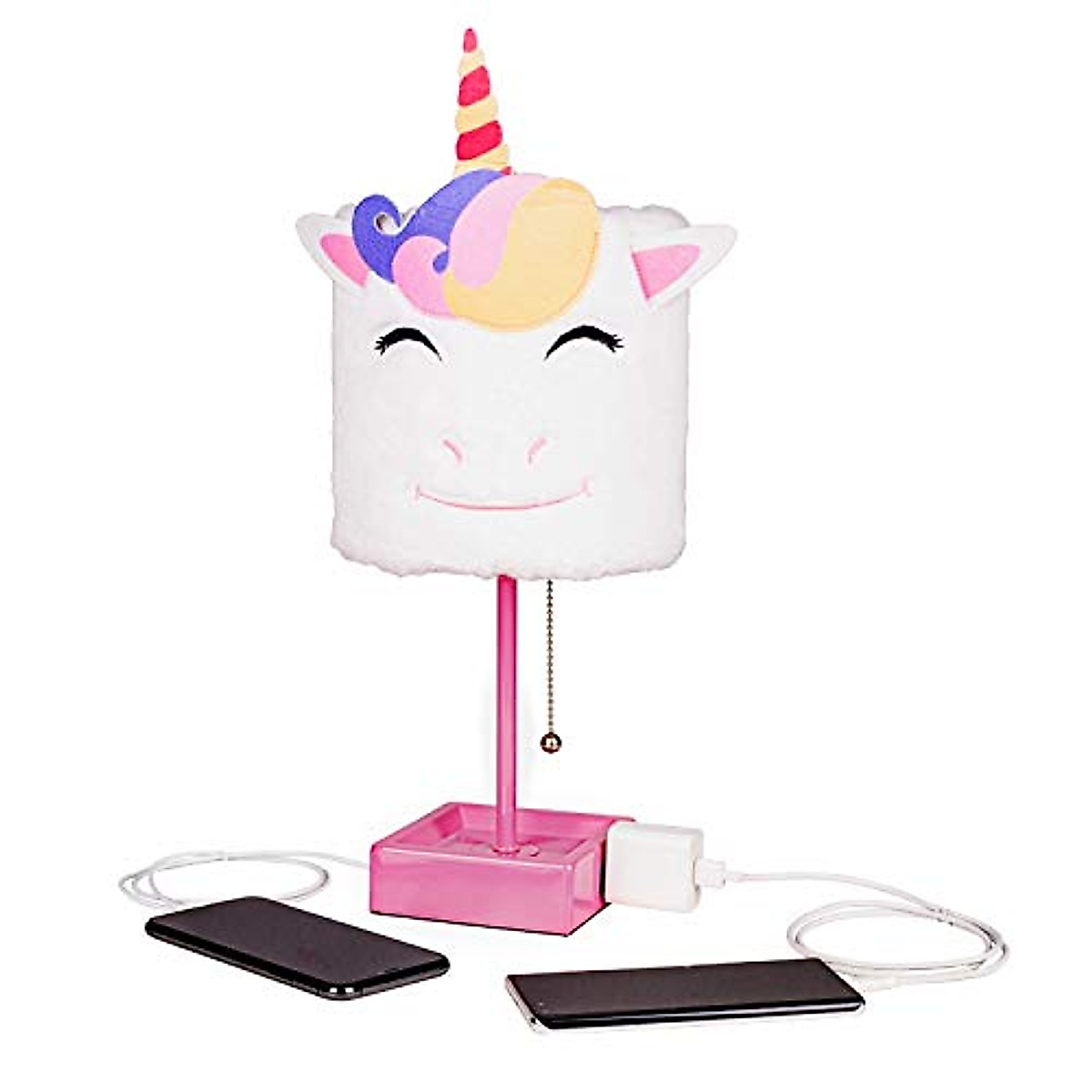 inno casa Table Lamp Cute Unicorn Plush Shade Desk Lights for Gifts with 2 USB Charging Ports and 1 Power Outlet for Bedroom Reading & Living Room