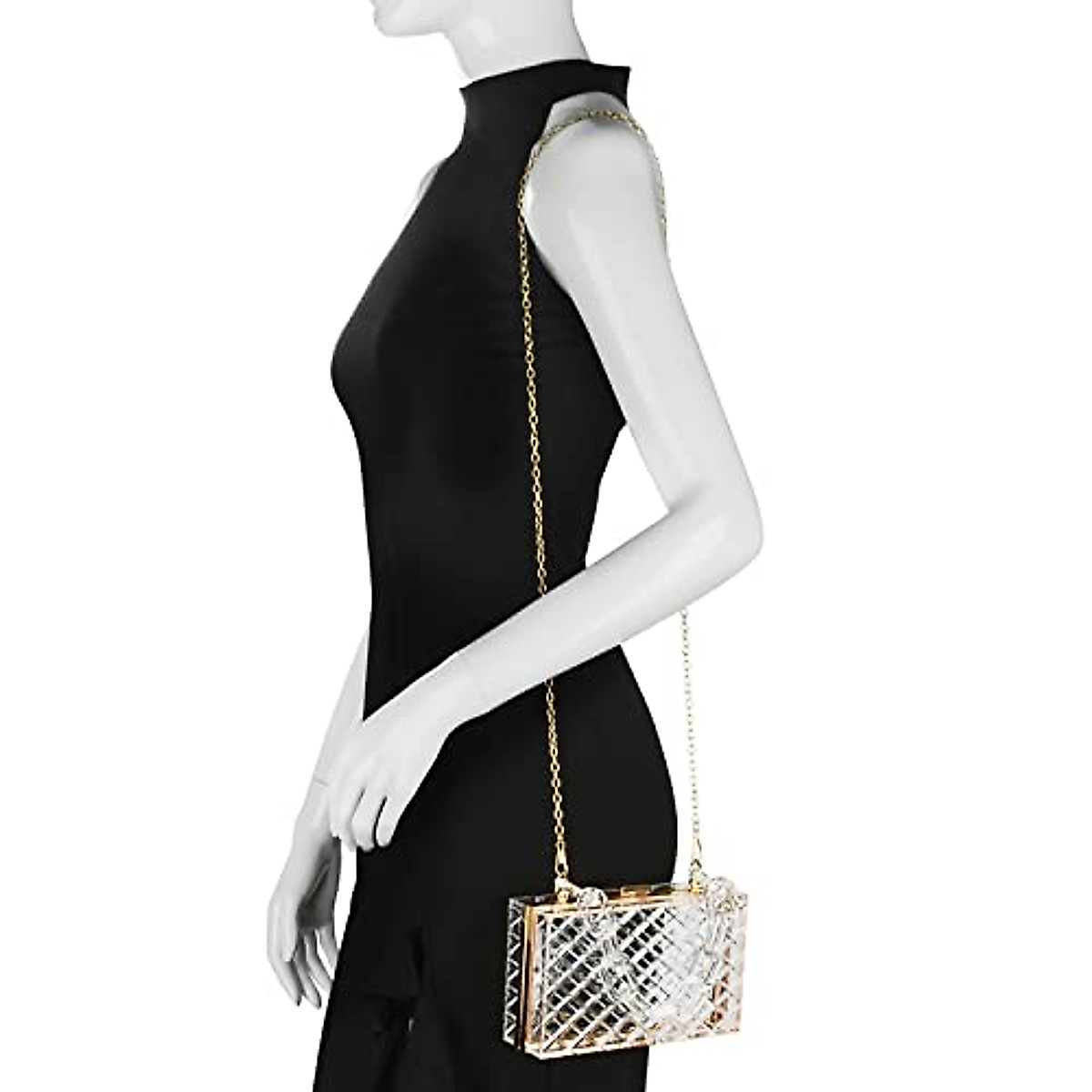 Clear Purse Acrylic Box, Women Evening Clutch Bag, Transparent Stadium Approved Crossbody Shoulder Handle Handbag Fits Party, School Prom & Concerts