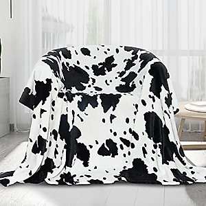WISH TREE Cow Print Blanket Soft Fleece Throw Blanket with Cow Print for Twin Size Bed, Couch, Sofa (Cowhide, Twin Size 60 * 80 Inch)