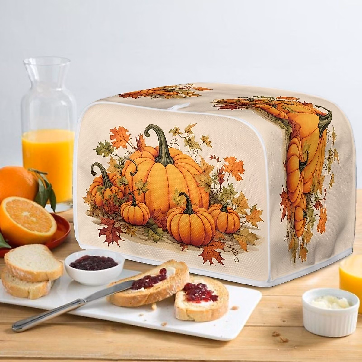 Eheartsgir Maple Leaf Pumpkins Toaster Dust Cover Protector Compatible with 2 Slice Toaster Top Handle Design Heat-Resistant Dust Protection Anti-scratch Home Kitchen Fall Thanksgiving Decor