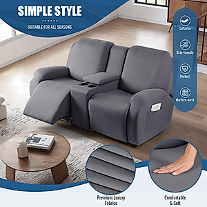 TAOCOCO Reclining Loveseat with Middle Console Slipcover, 4 Piece Polyester Fabric Stretch Loveseat Reclining Sofa Covers (Light Gray, 2 Seat Recliner Cover with Console)