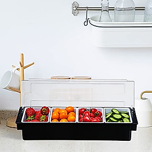 MUKEEN Ice Cooled Condiment Serving Container-4 Compartment Chilled Garnish Tray Bar Caddy with Hinged Lid (4 Compartments)